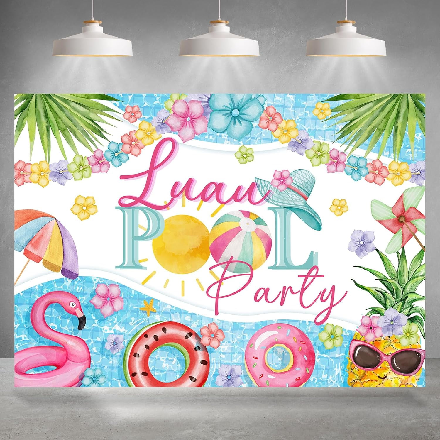 Pool Party Backdrop Summer Aloha Hawaii Tropical Palm Tree Floral Pineapple Photography ...