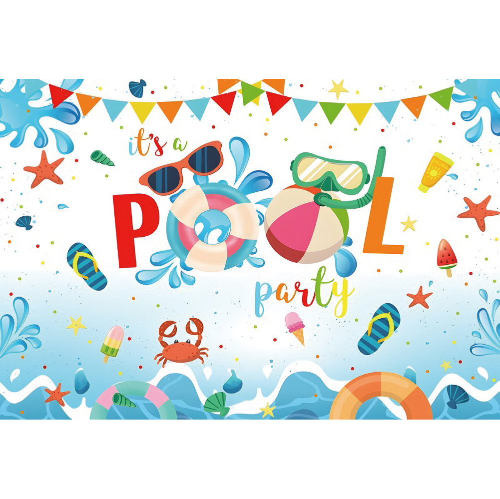 Pool Party Backdrop Summer Beach Balls Kids Birthday Cake Table ...