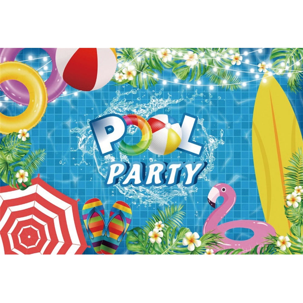 Pool Party Backdrop Summer Beach Balls Kids Birthday Cake Table ...