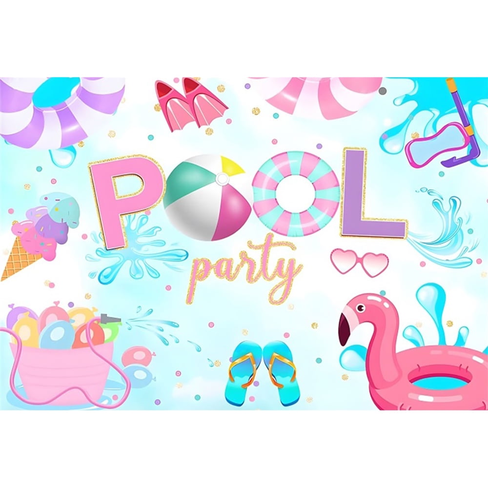 Pool Party Backdrop Summer Beach Balls Kids Birthday Cake Table ...