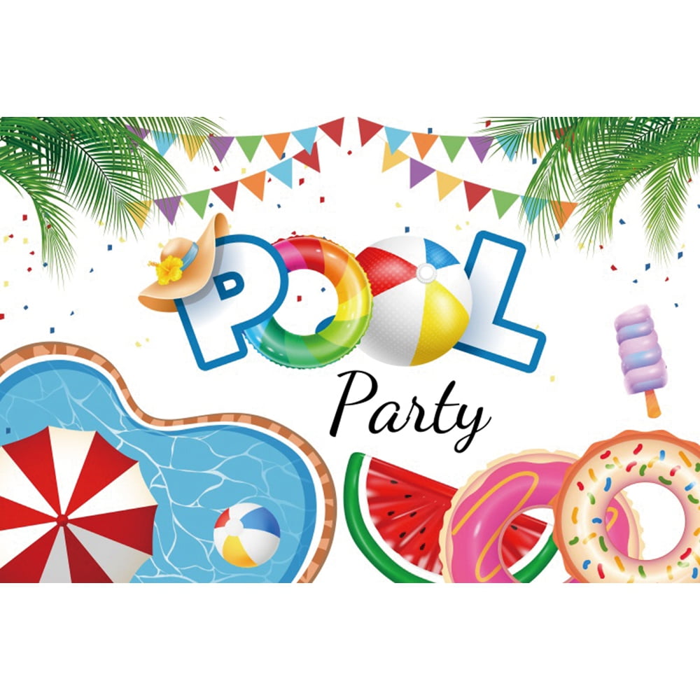 Pool Party Backdrop Summer Beach Balls Kids Birthday Cake Table ...