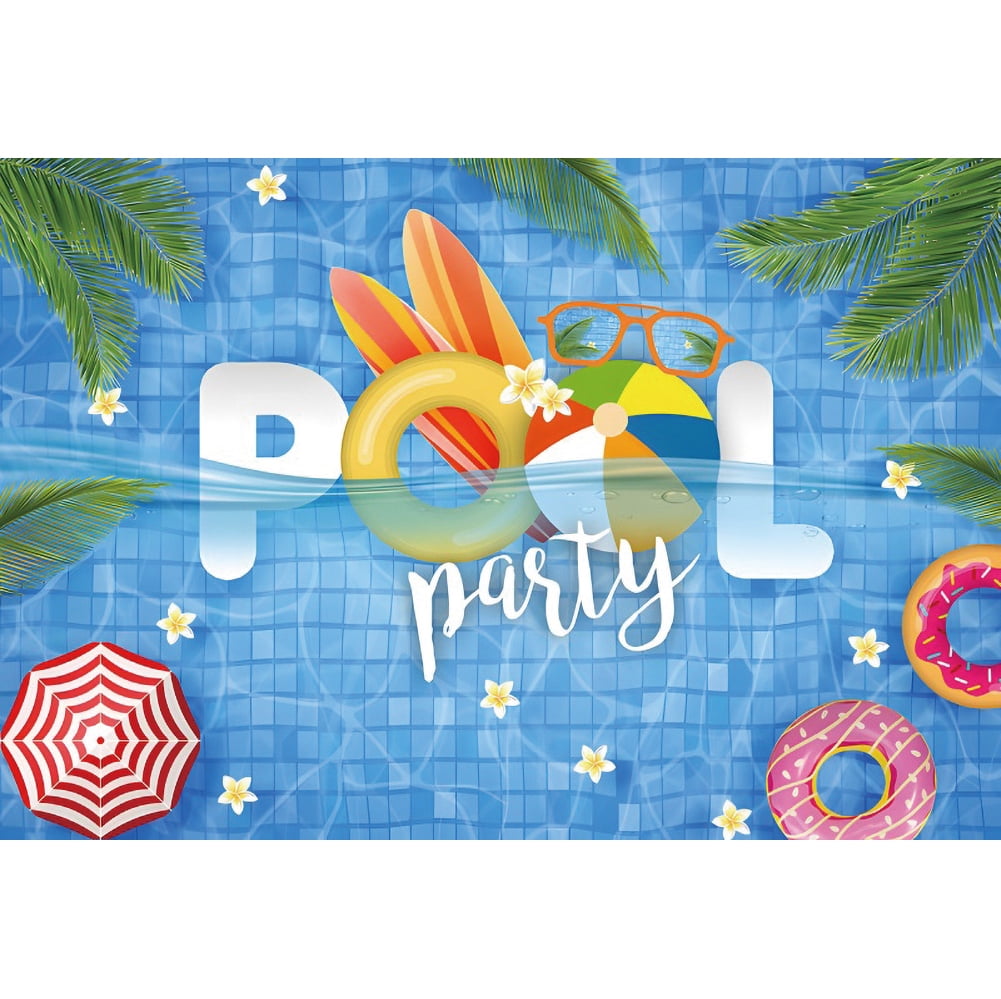 Pool Party Backdrop Summer Beach Balls Kids Birthday Cake Table ...