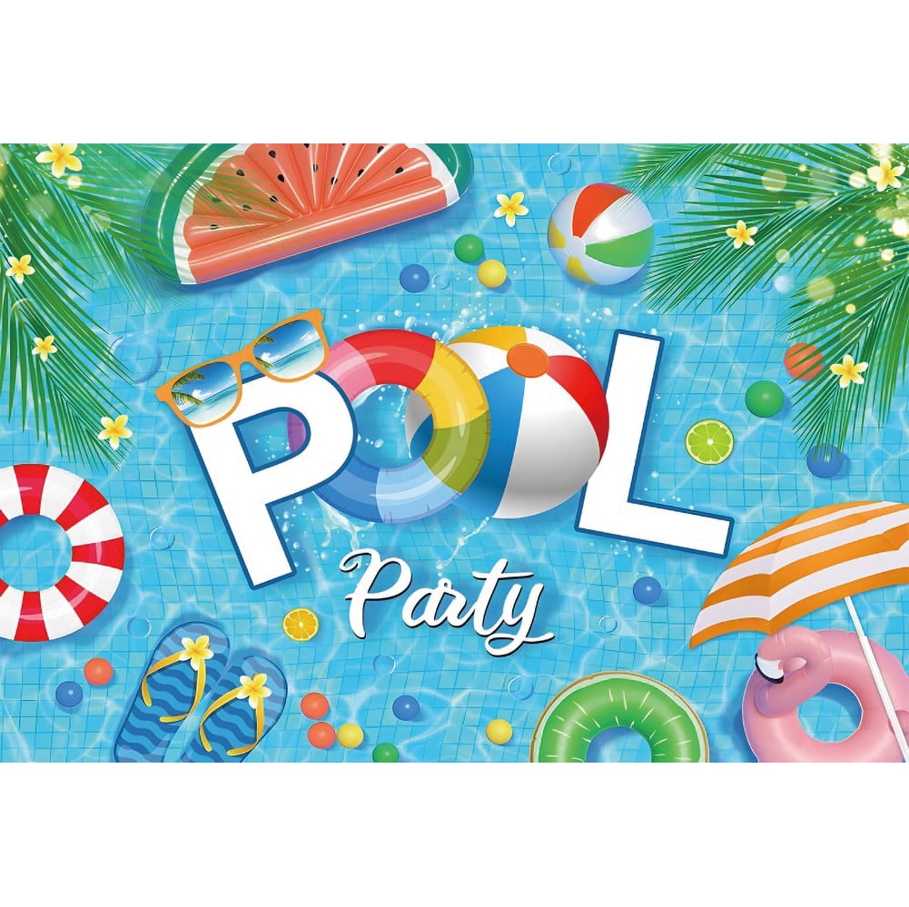 Pool Party Backdrop Summer Beach Balls Kids Birthday Cake Table ...
