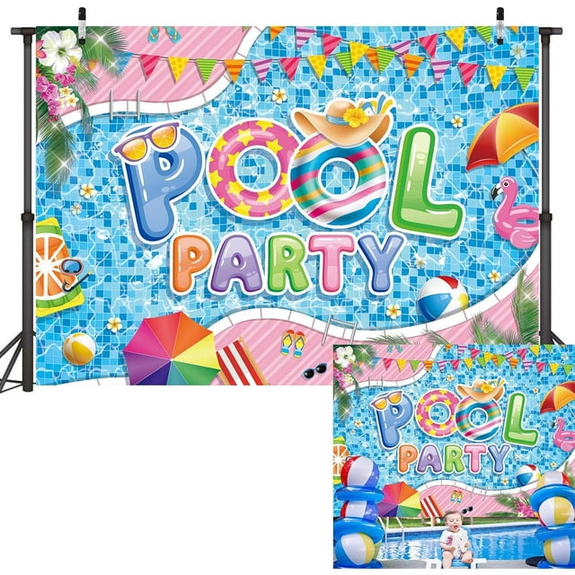 Pool Party Backdrop Summer Birthday Backdrop Swimming Beach Pool Party ...