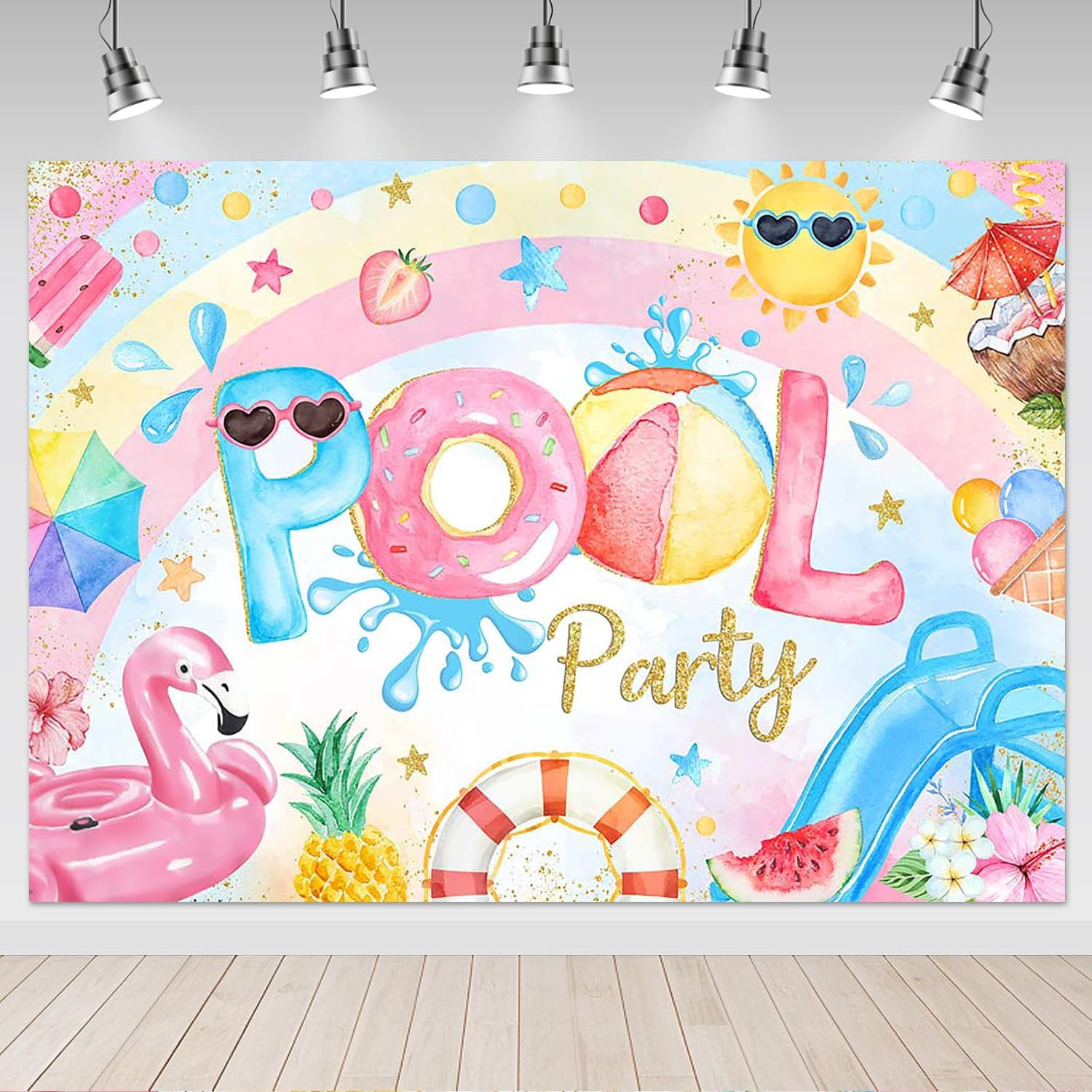 Pool Party Backdrop Summer Flamingo Swim Ring Swimming Pool Party ...
