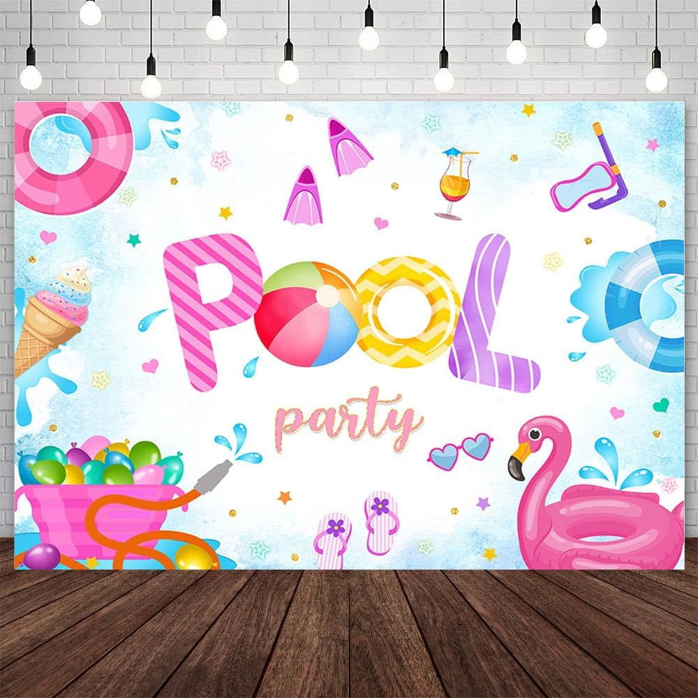 Pool Party Backdrop Summer Swimming Ball Photography Background Splish ...