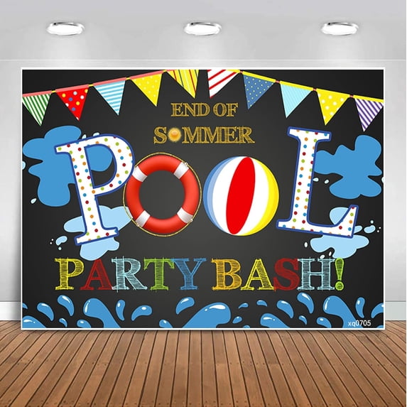 Pool Party Backdrop Swimming Balls Lifebuoy Water Wave Ripple Tropical ...