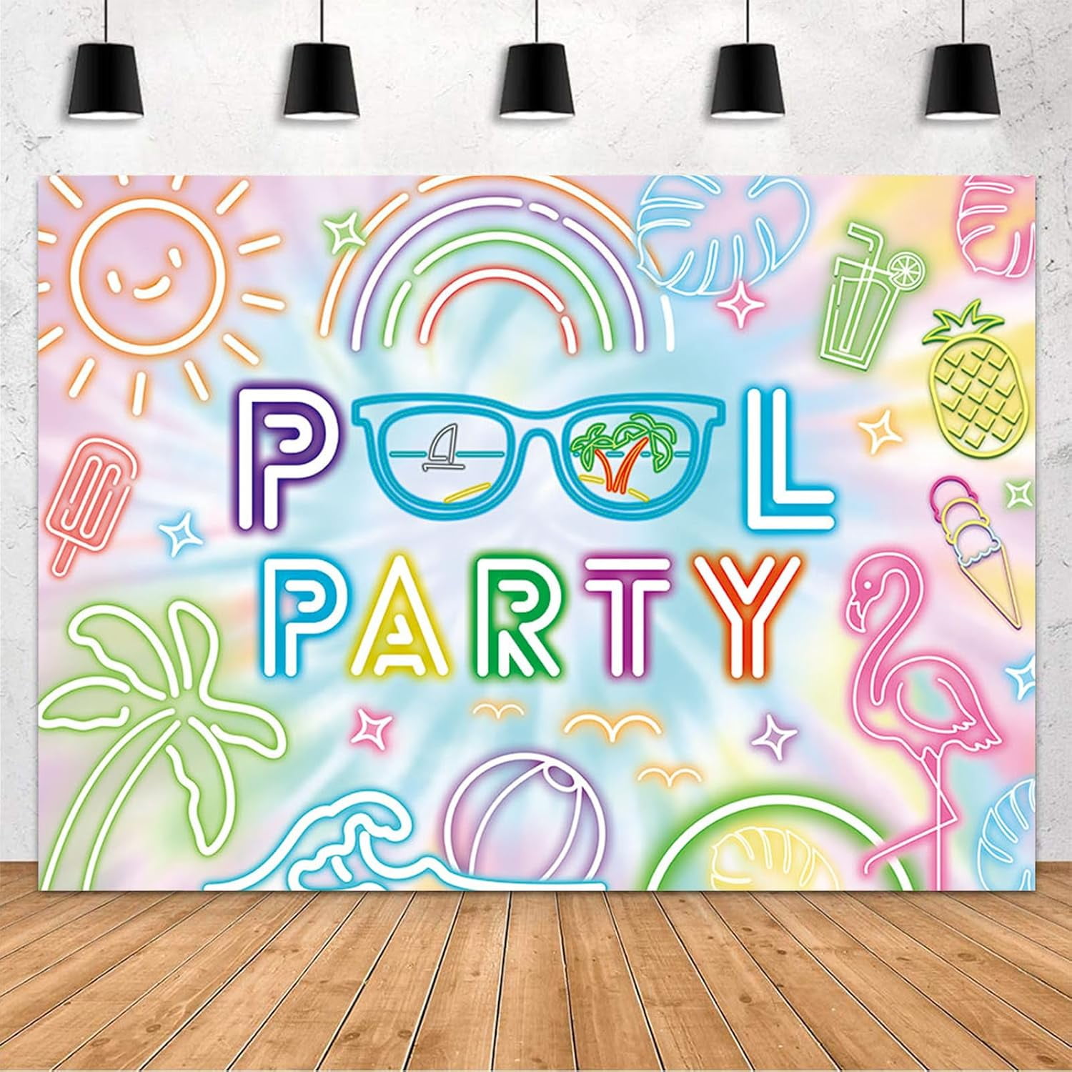 Pool Party Backdrop Tie-dye Neon Girls Summer Birthday Party Decorations Banner Splish Splash ...