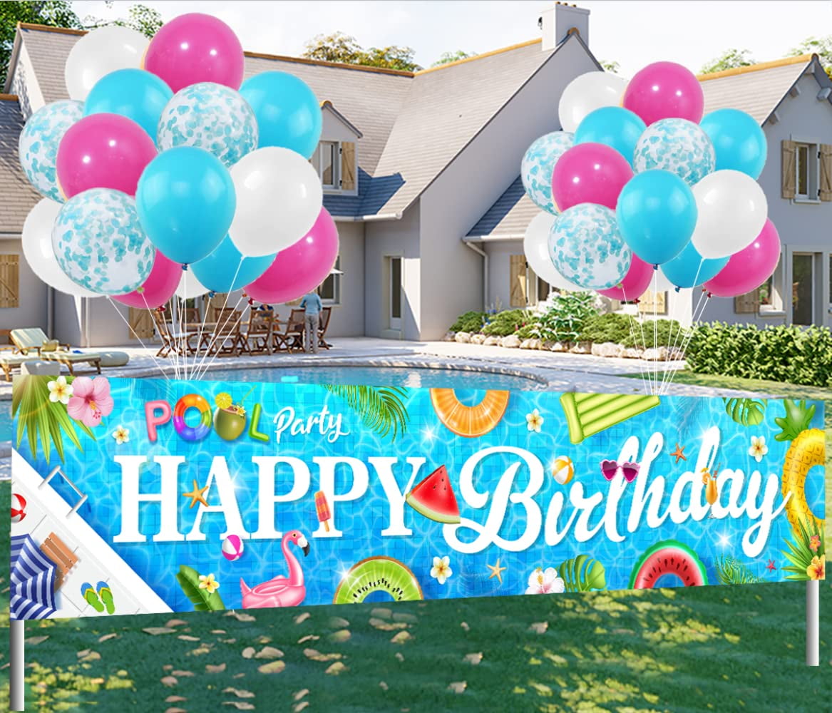 Pool Party Banner Summer Holiday Banners ration Beach Birthday Yard ...