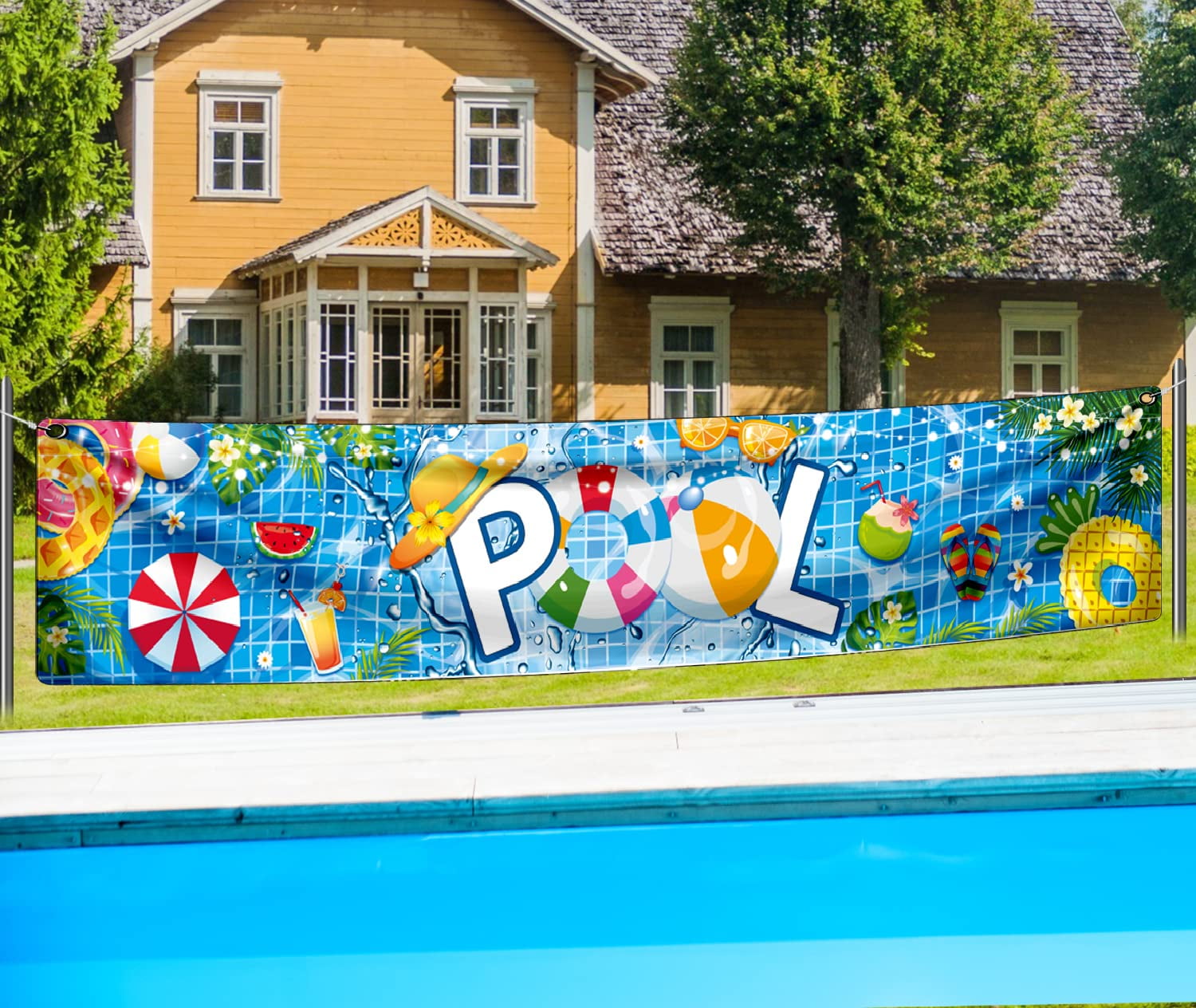 Pool Party Banner Summer Holiday Banners ration Beach Birthday Yard ...