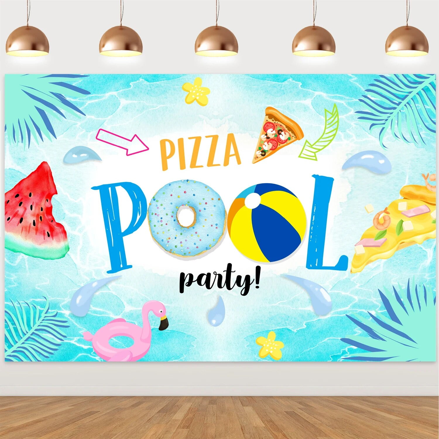 Pool Party Banner for Pool Party Decorations, Pizza Backdrop, Swim ...