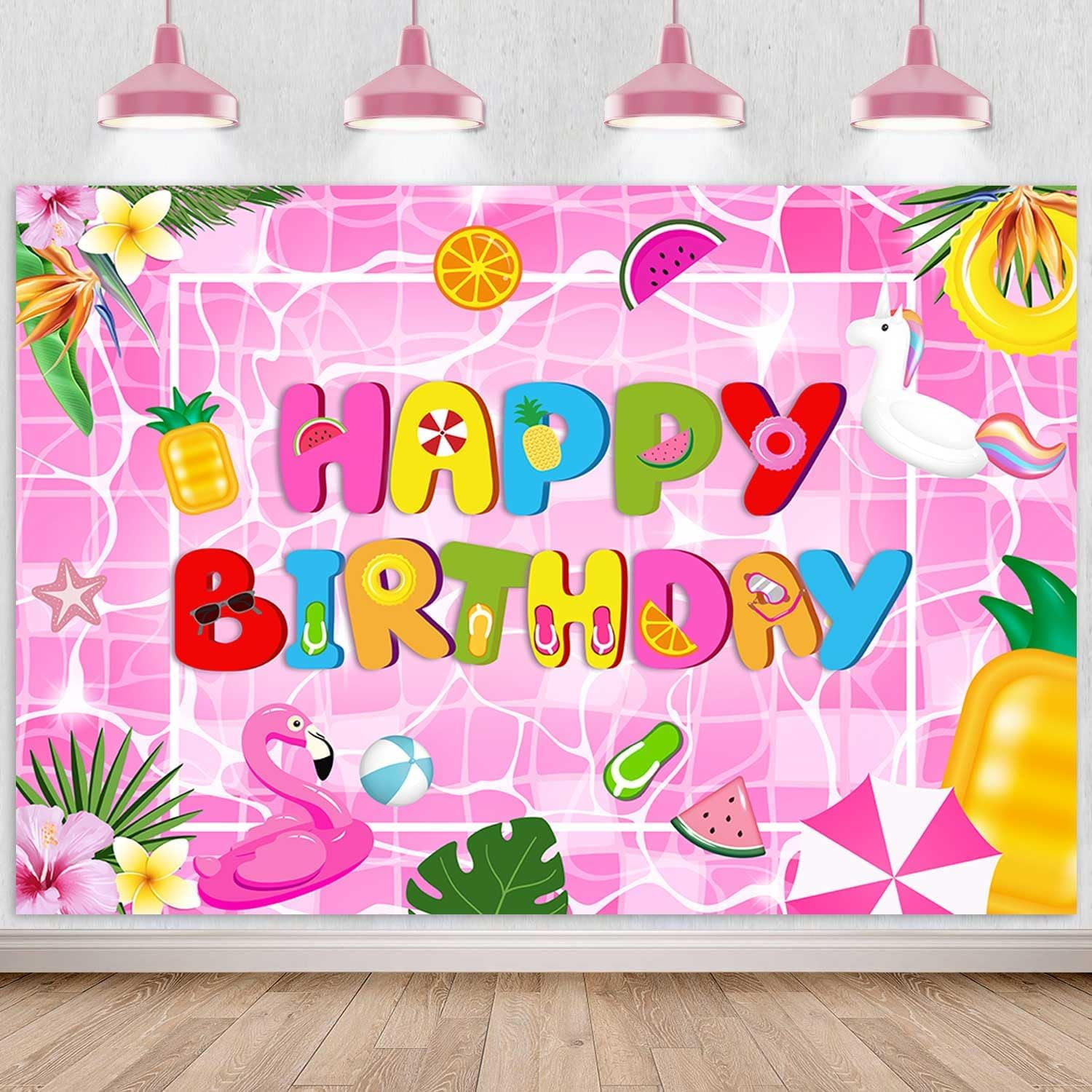 Pool Party Birthday Backdrop Summer Happy Birthday Pool Party Banner ...