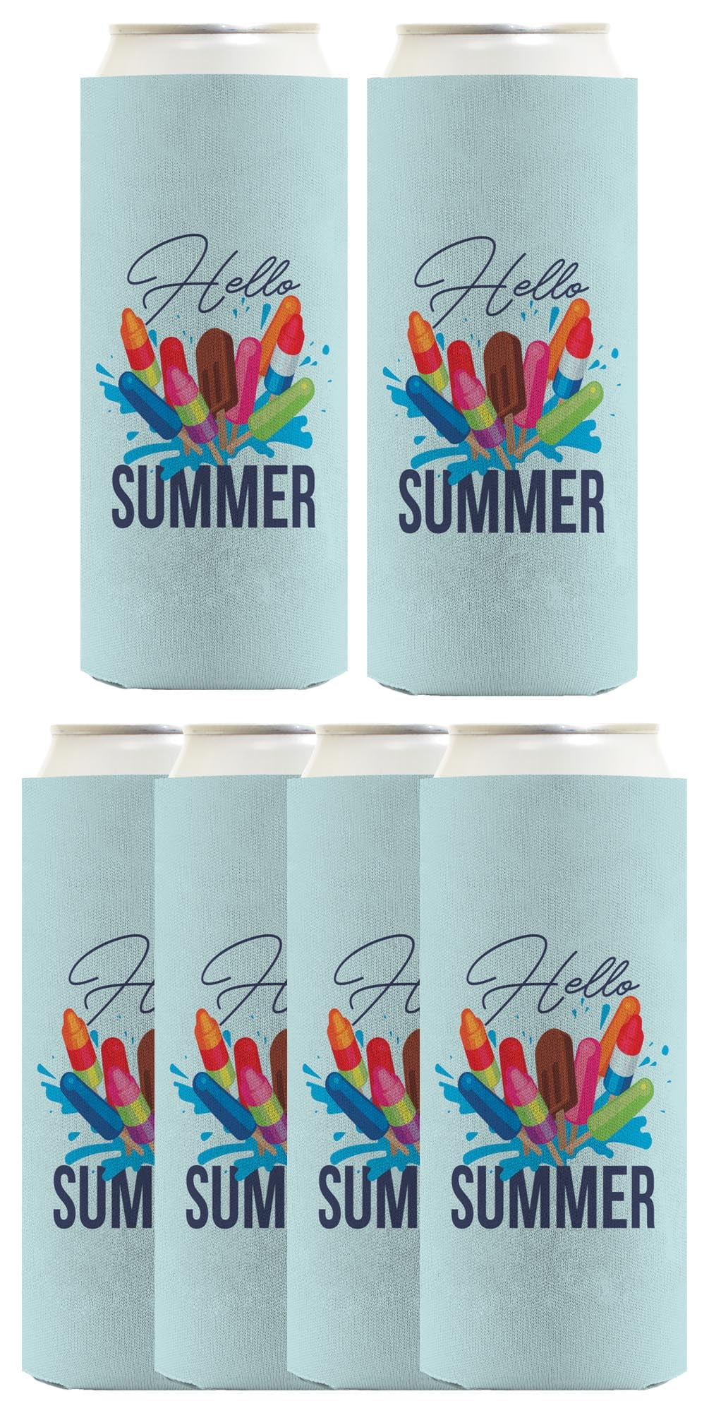 Pool Party Decor Hello Summer Ice Cream Popsicles 6-Pack Ultra Slim Can ...