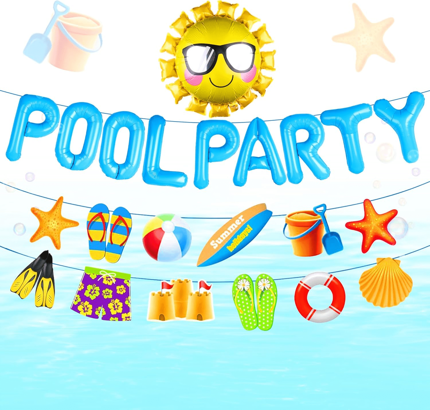 Pool Party Decoration Blue Beach Party Supplies Summer Sun Balloons for Luau Hawaii Beach Pool ...