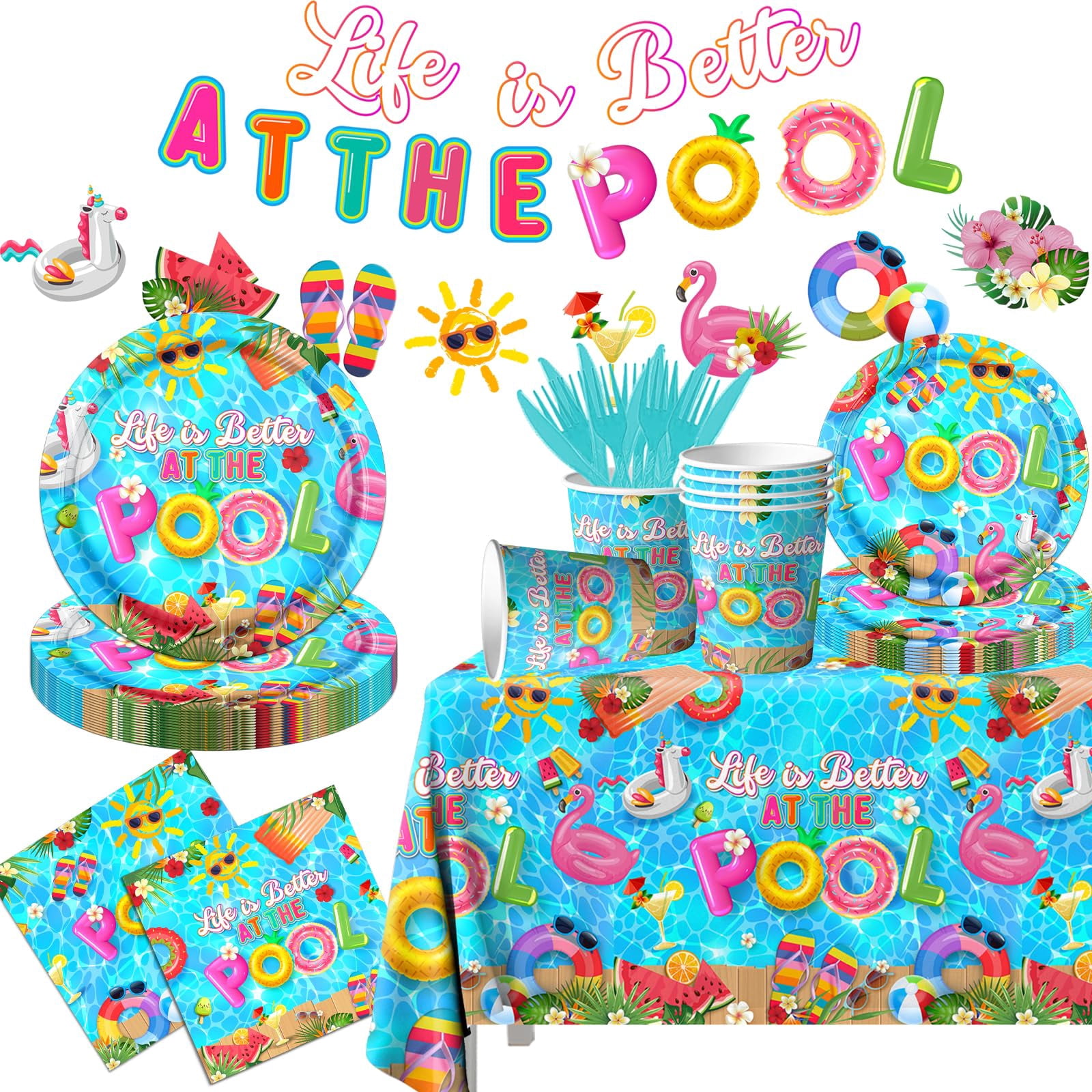 Pool Party Decorations AJH3 Tableware set, 142Pcs Pool Party includes ...