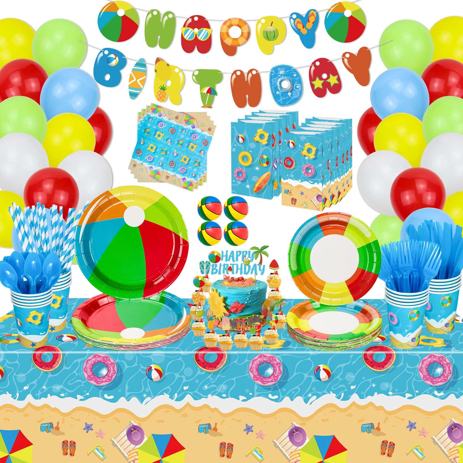 Pool Party Decorations - Beach Party Supplies Includes Mini Beach Balls ...