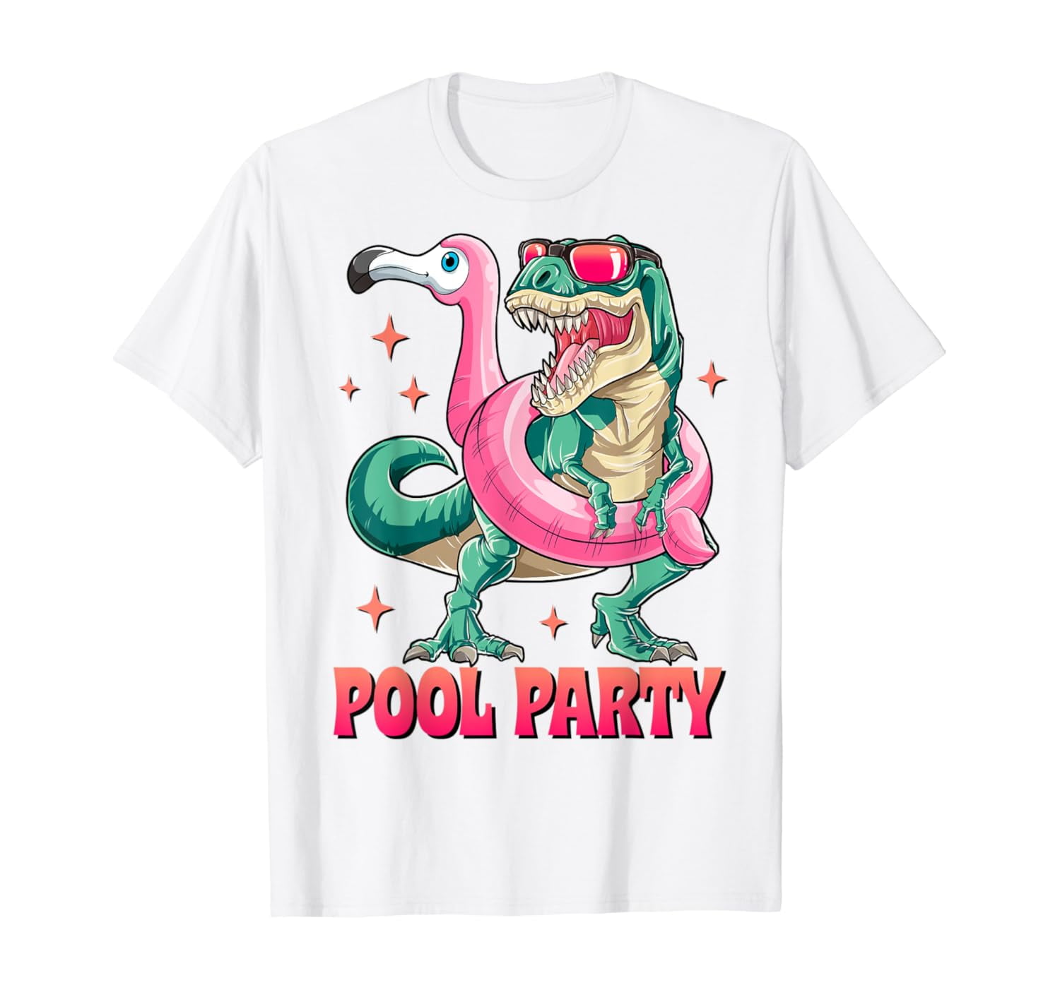Pool Party Dinosaur Pink Flamingo Float Funny T Rex Summer T-Shirt ...