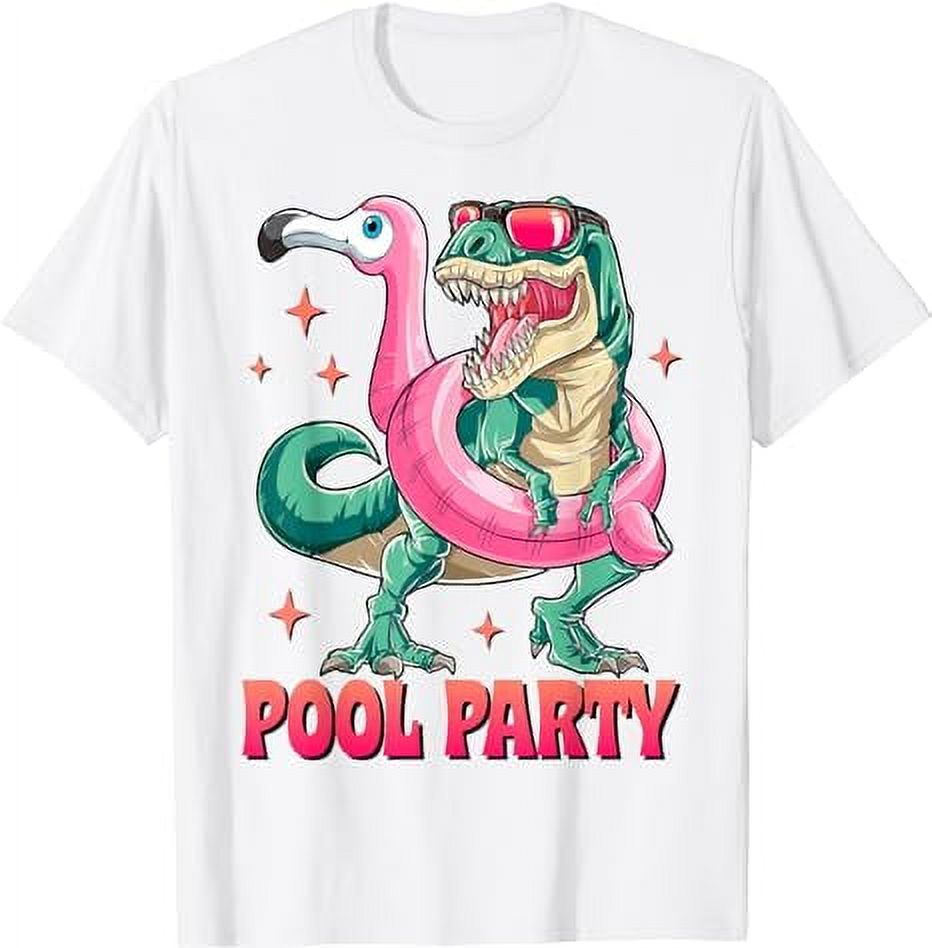 Pool Party Dinosaur Pink Flamingo Float Funny T rex Summer T-Shirt ...