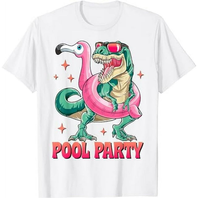 Pool Party Dinosaur Pink Flamingo Float Funny T rex Summer T-Shirt ...