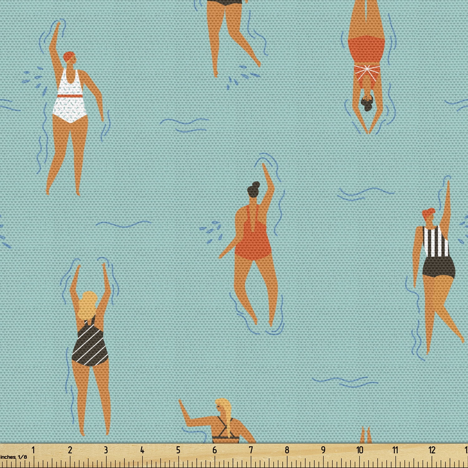 Ambesonne Pool Party Fabric by the Yard Upholstery, Swimming Women ...