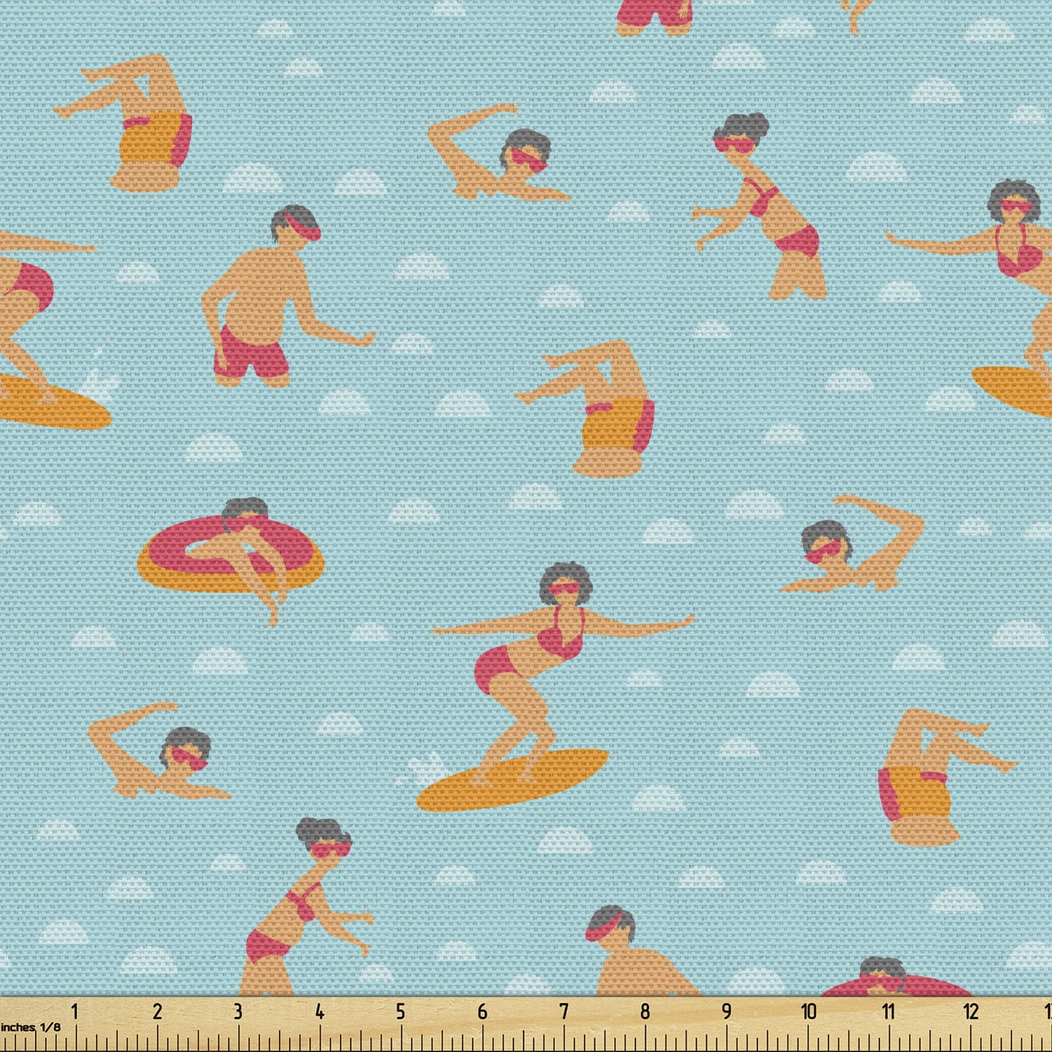 Ambesonne Pool Party Fabric by the Yard Upholstery, People Swimming ...