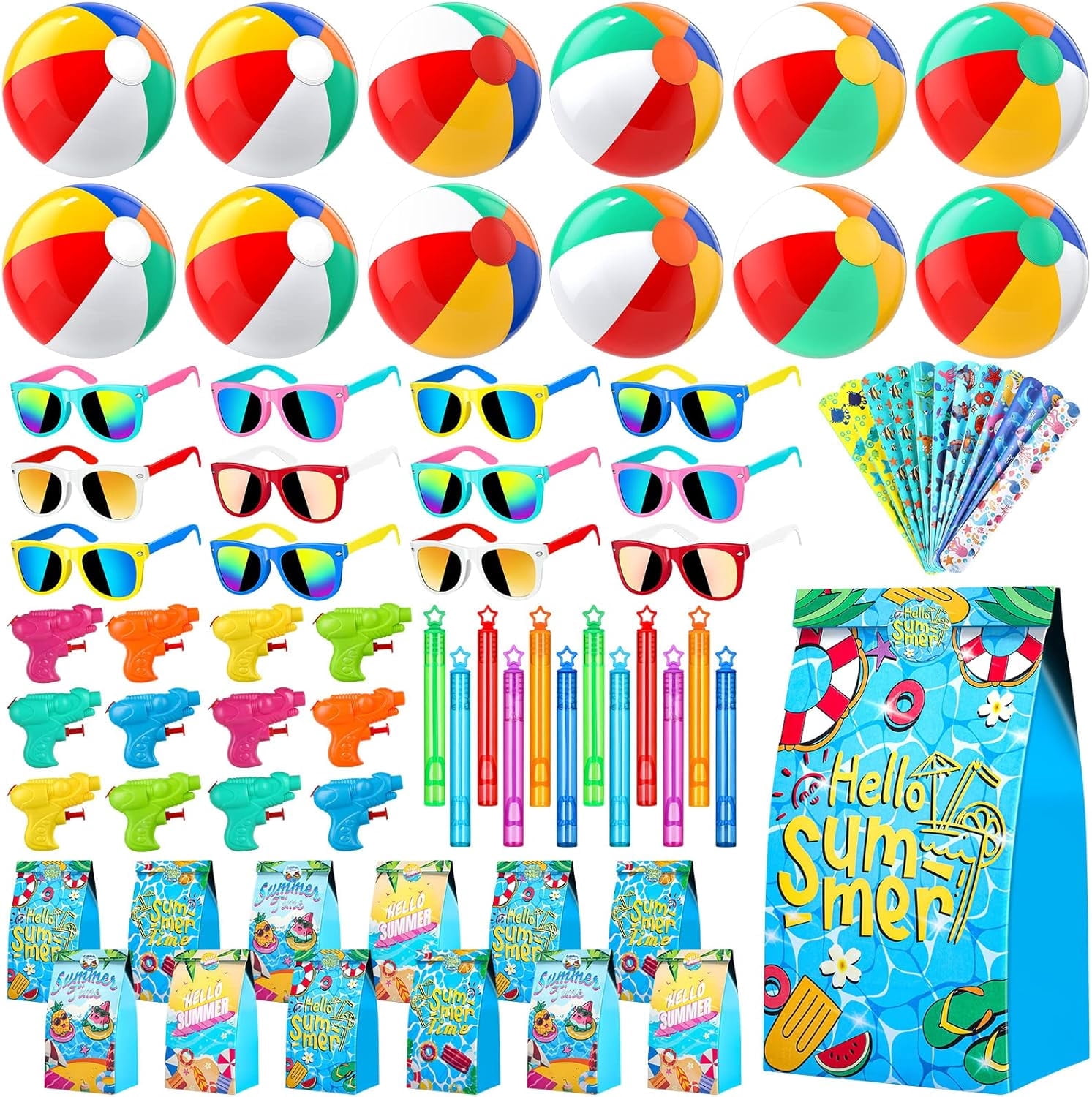 Wiher Summer Toys Party Favors with Beach Balls, Sunglasses, Bubble ...