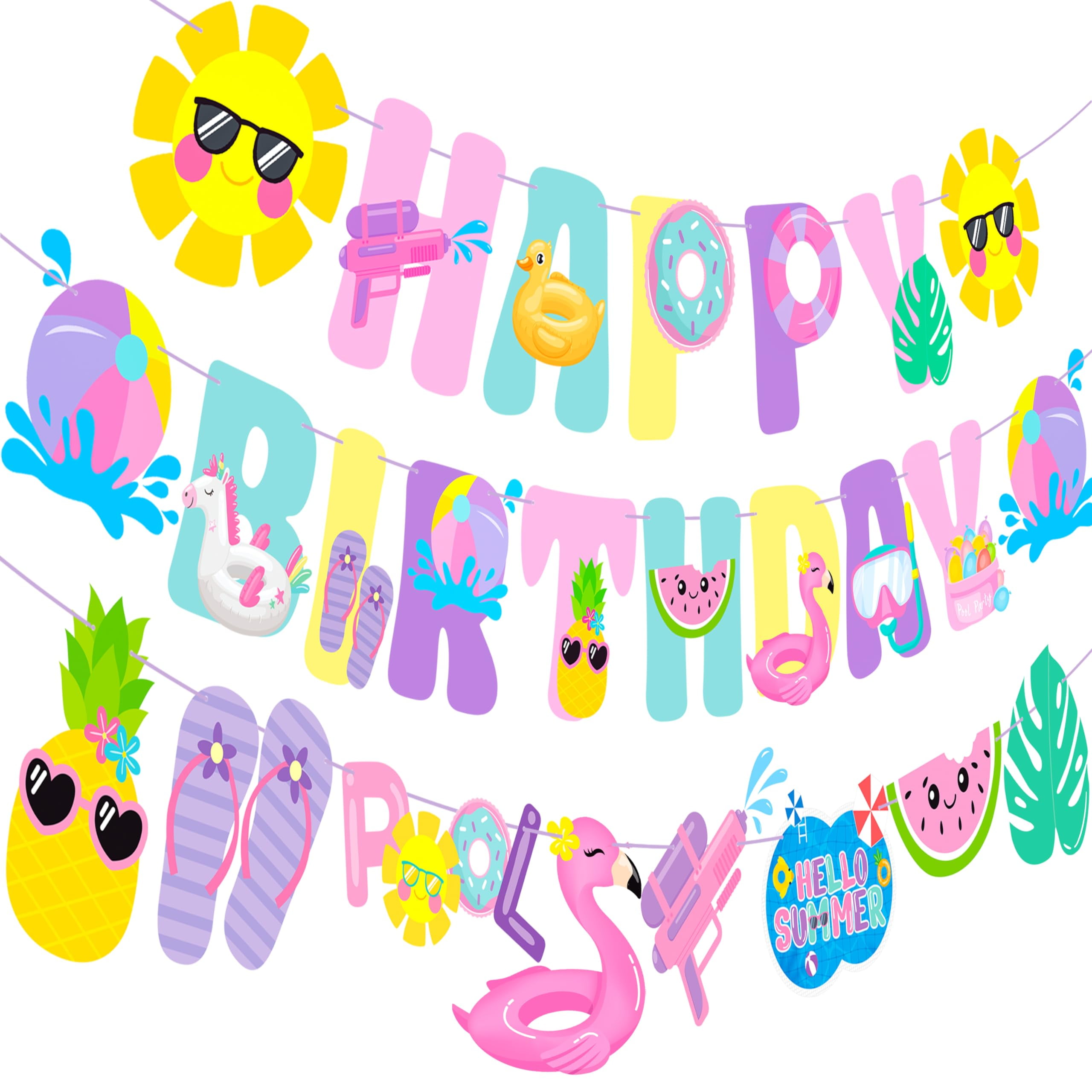 Pool Party HappyTRDN Birthday Banner Decorations Summer Pool Garland ...