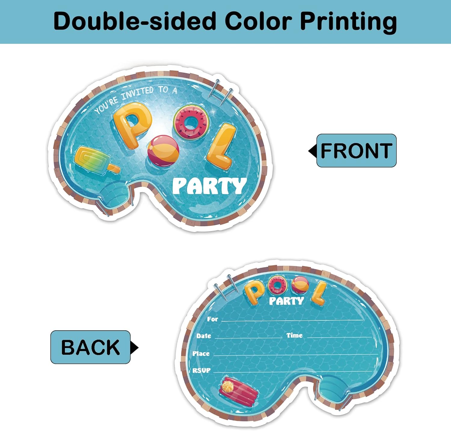 Pool Party Invitations With Envelopes & Stickers（Set Of 15） Summer Swim ...