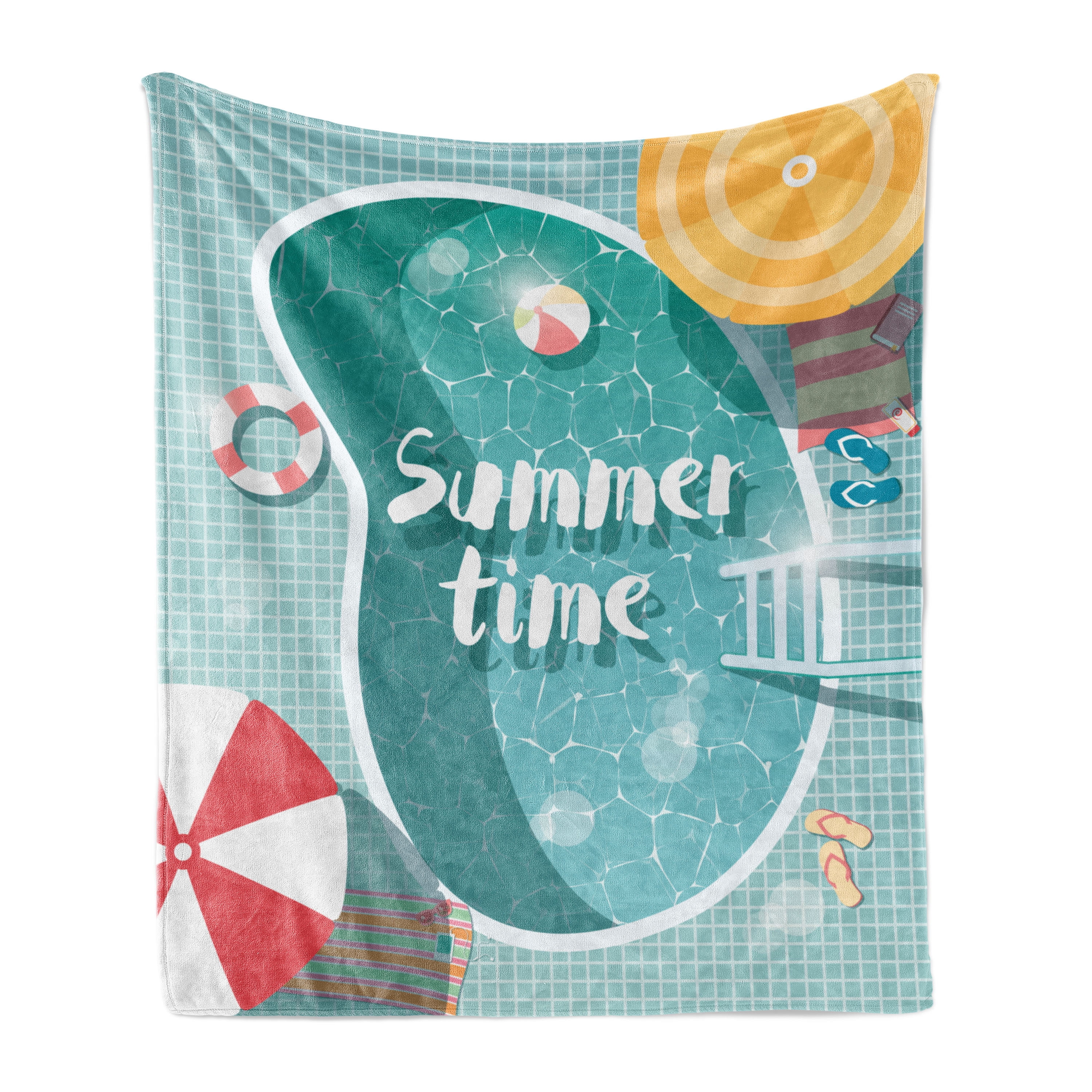 Pool Party Soft Flannel Fleece Blanket, Top View Illustrated Swimming ...