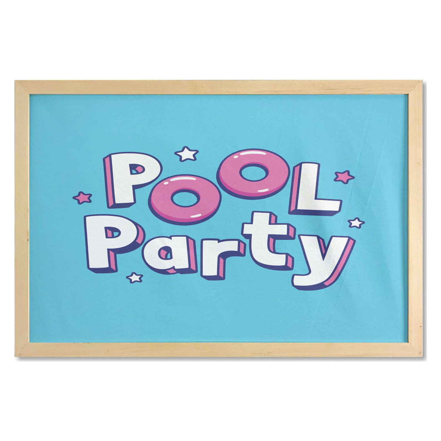 Pool Party Wall Art with Frame, Cartoon Calligraphy Pool Party Text and ...