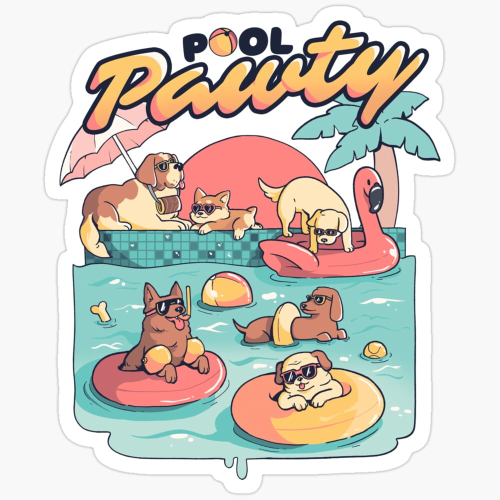 Pool Pawty - Cute Summer Dog Gift Sticker Phone Decal Water Bottle ...