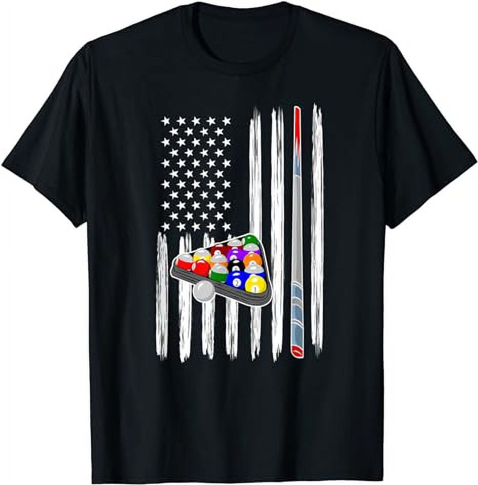 Pool Player Billiards Cue Balls Distressed American Flag T-Shirt ...
