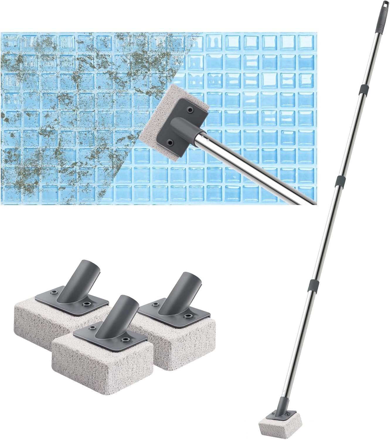 Pool Pumice Stone for Pool with 59" Stainless Steel Long Handle, Pool ...