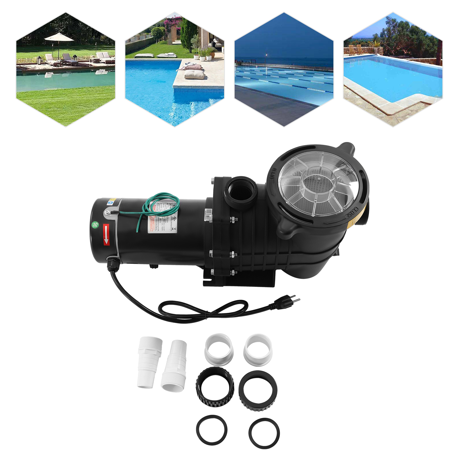 Pool Pump 1.5 HP 108GPM Powerful Self Priming Dual Voltage in Swimming ...