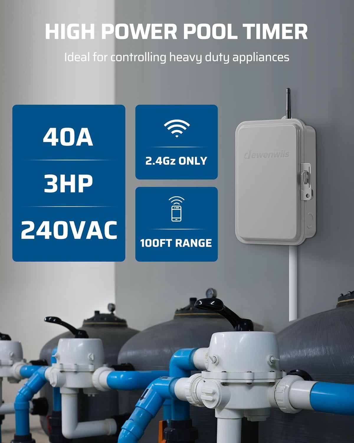 Pool Pump Timer, Outdoor Smart WiFi Box, Heavy Duty 40A 240VAC 3HP ...