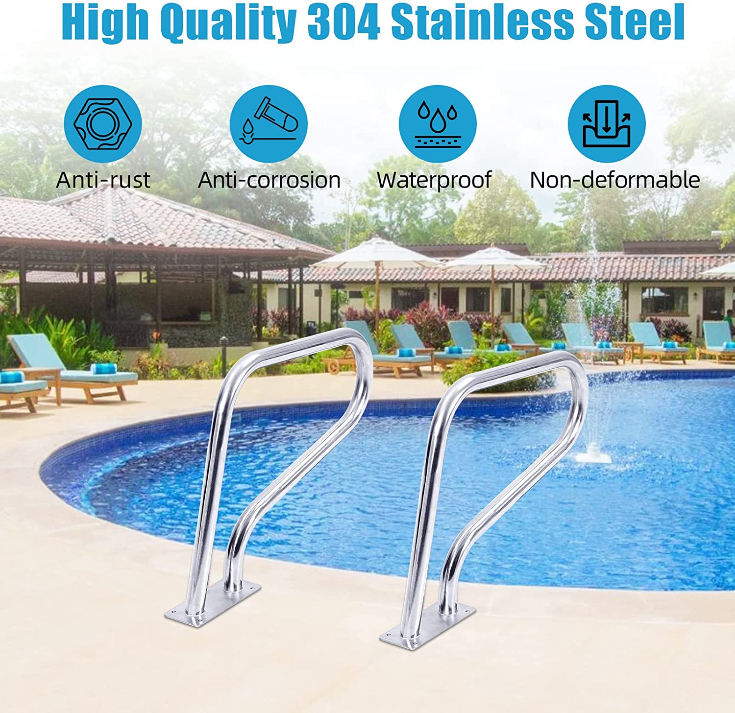 Pool Rail 30"x 22" 304 Stainless Steel 250LBS Load Capacity Silver ...