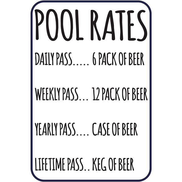 Pool Rates 12" X 8" Funny Beer Humor Aluminum Sign Indoor Outdoor Pool ...