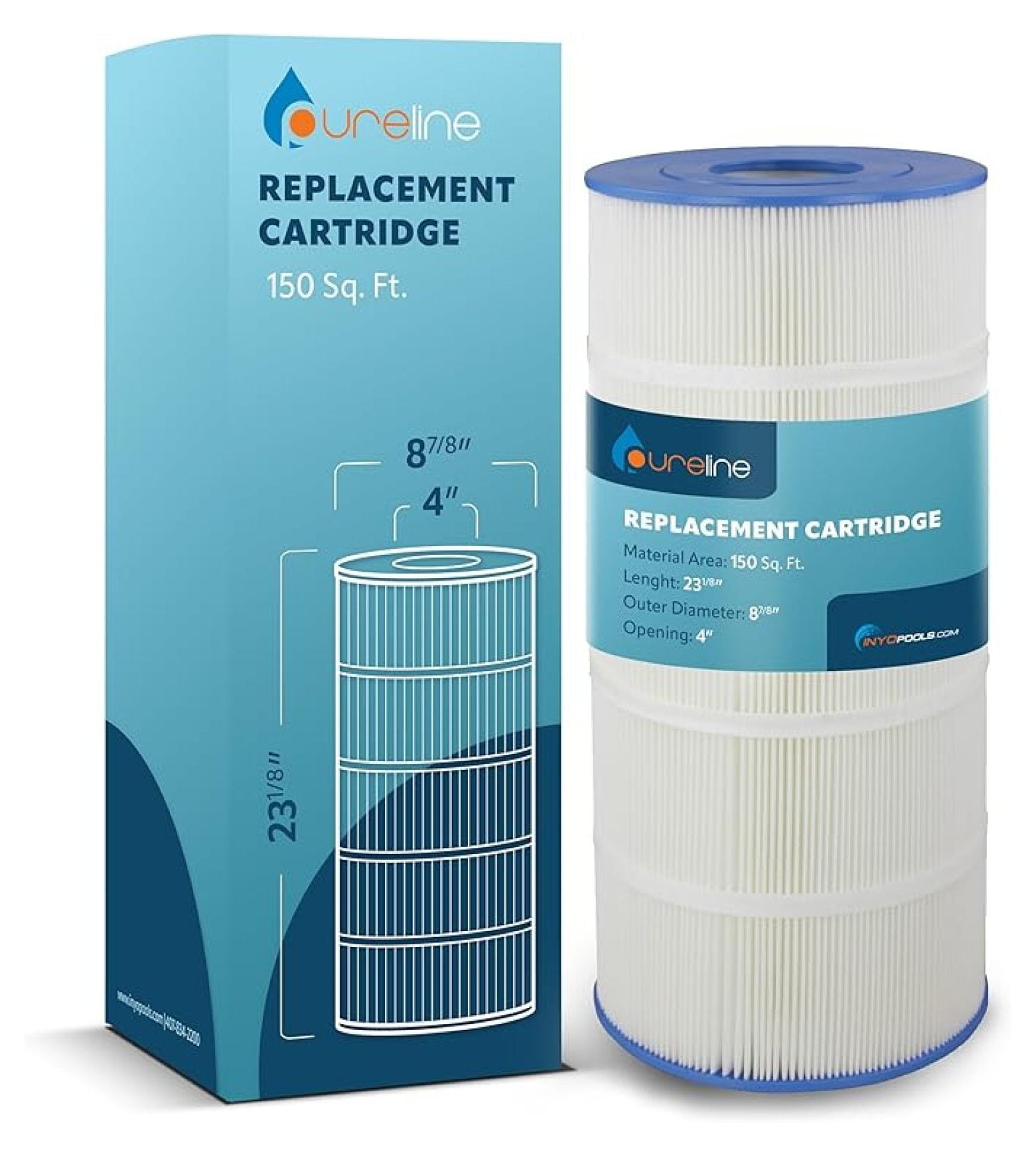 Pool Replacement Cartridge Filter, 150 Sq Ft, PL0122, Compatible with Waterway Clearwater II ...