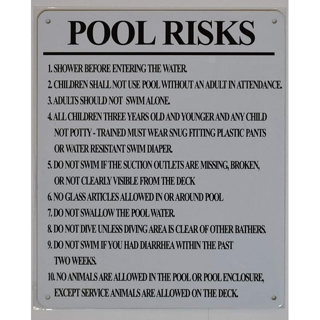 Pool Risks Sign (White, Rust Free Aluminium 10x12) - Walmart.com