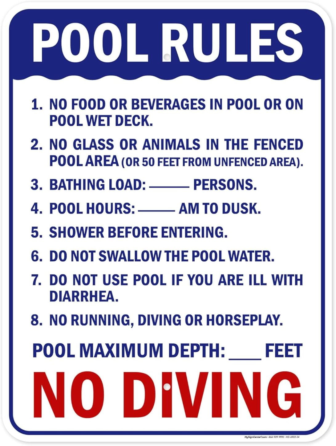 Pool Rule Sign, 18x24 Inches, Rust Free .063 Aluminum, Fade Resistant ...
