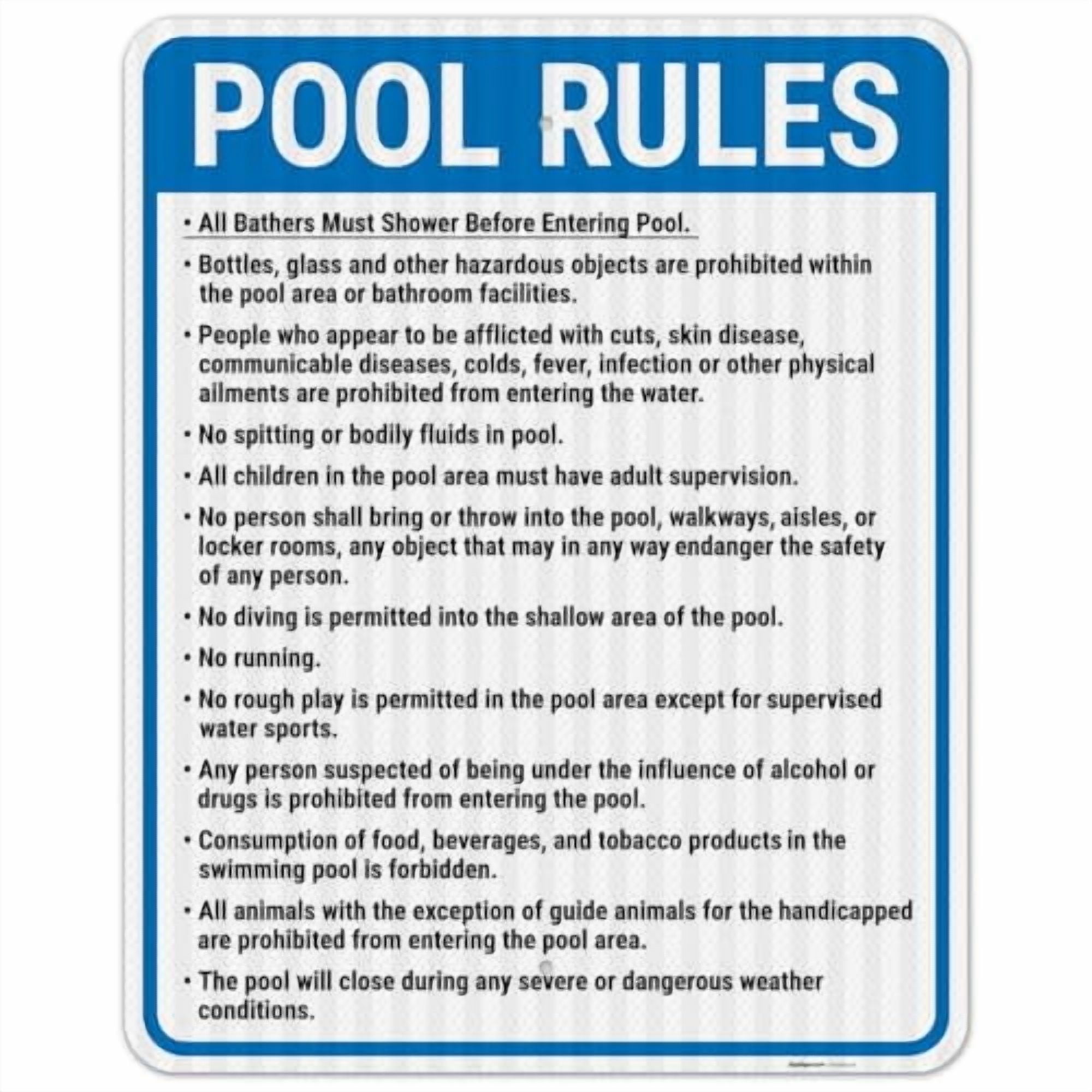 Pool Rules All Bathers Must Shower Before Entering Pool Sign, 24x30 ...