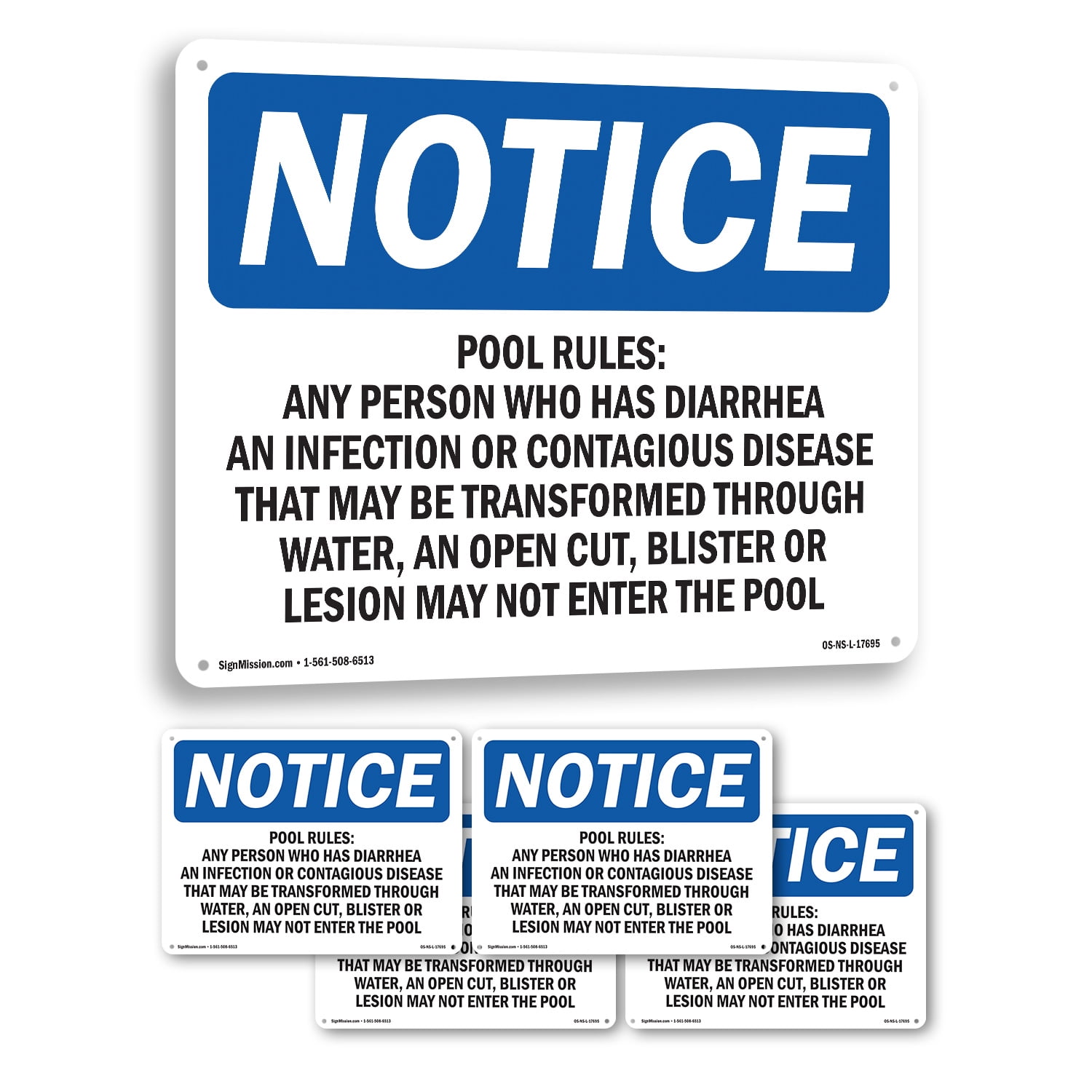 Pool Rules Any Person Who Has Diarrhea OSHA Notice Rigid Plastic Sign ...