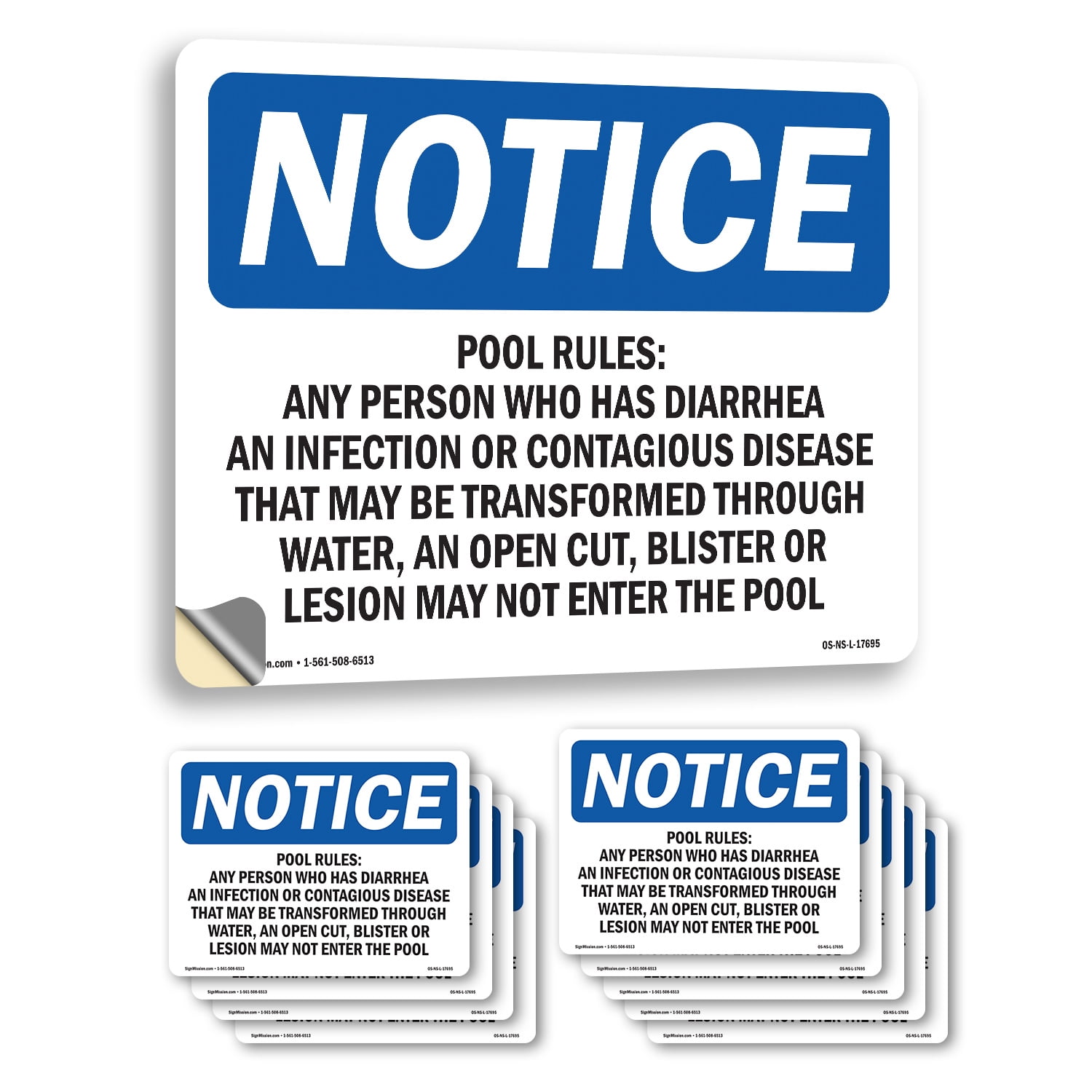 Pool Rules Any Person Who Has Diarrhea OSHA Notice Vinyl Decal Label 10 ...