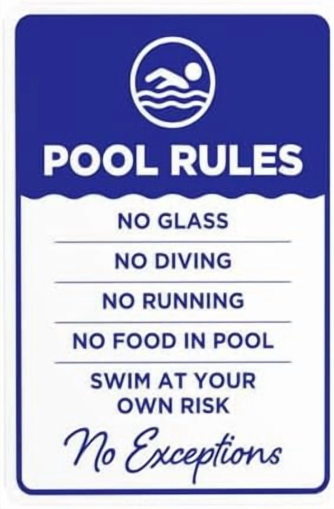 Pool Rules - No Exceptions Warning Sign, Pool Rules Metal Signs for ...