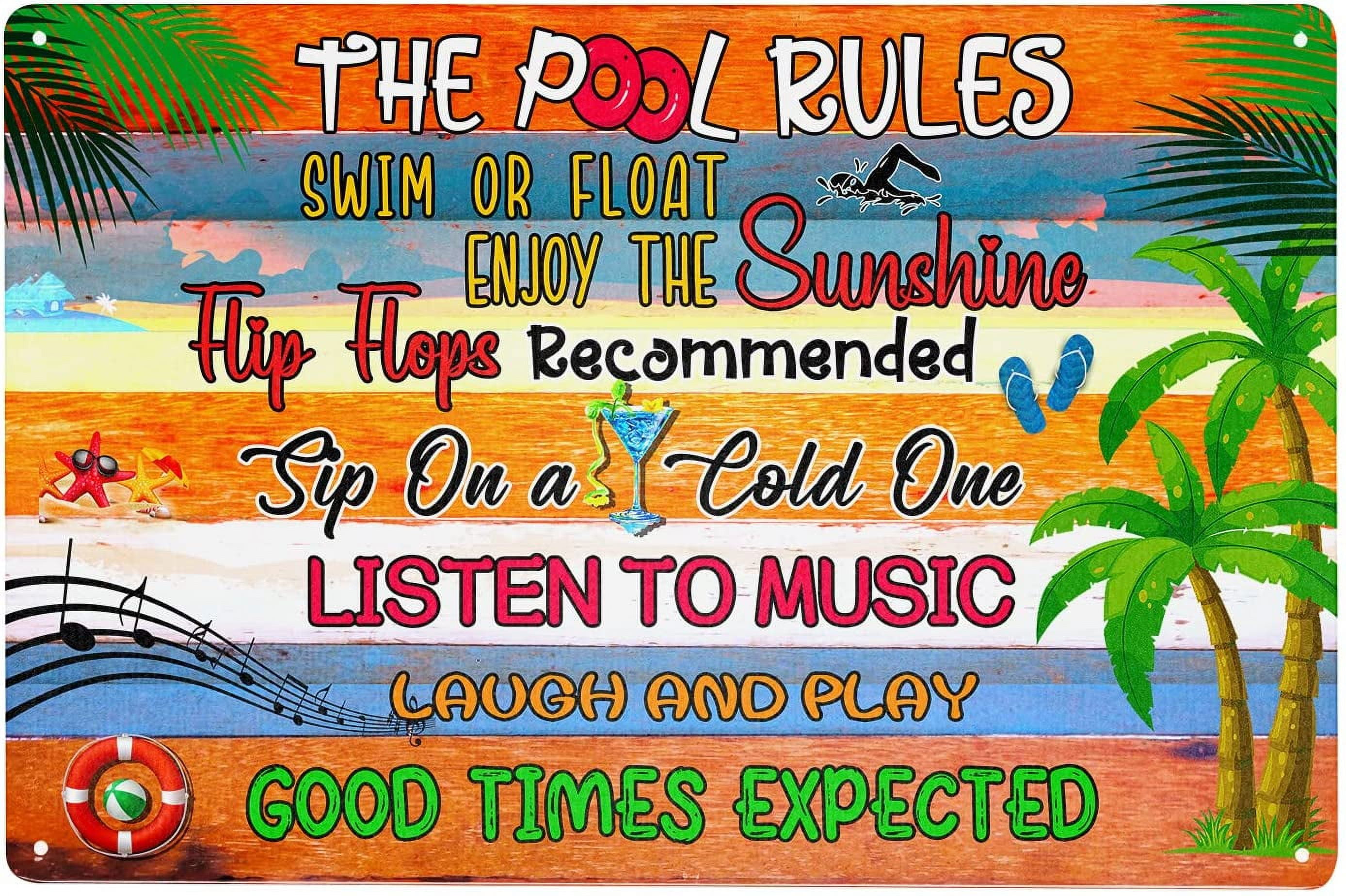 Pool Rules Metal Sign, 12"x 8" Funny Swimming Pool Signs For Pool Area ...