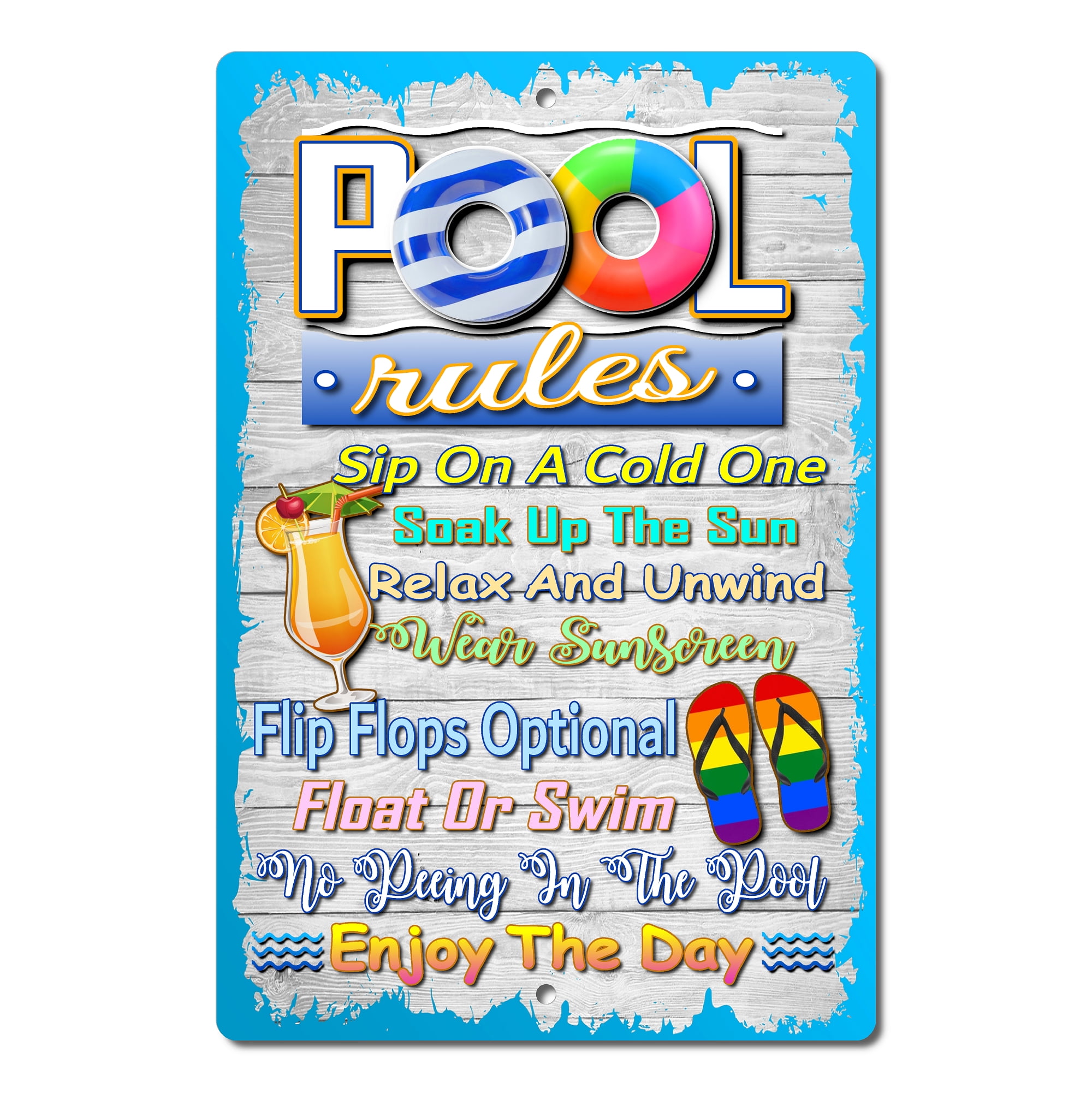 "Pool Rules" Metal Sign – Fun Poolside Decor – Vertical 8" x 12 ...