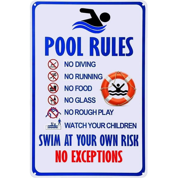 Pool Rules Metal Sign,Swim at Your Own Risk No Exceptions Swimming ...