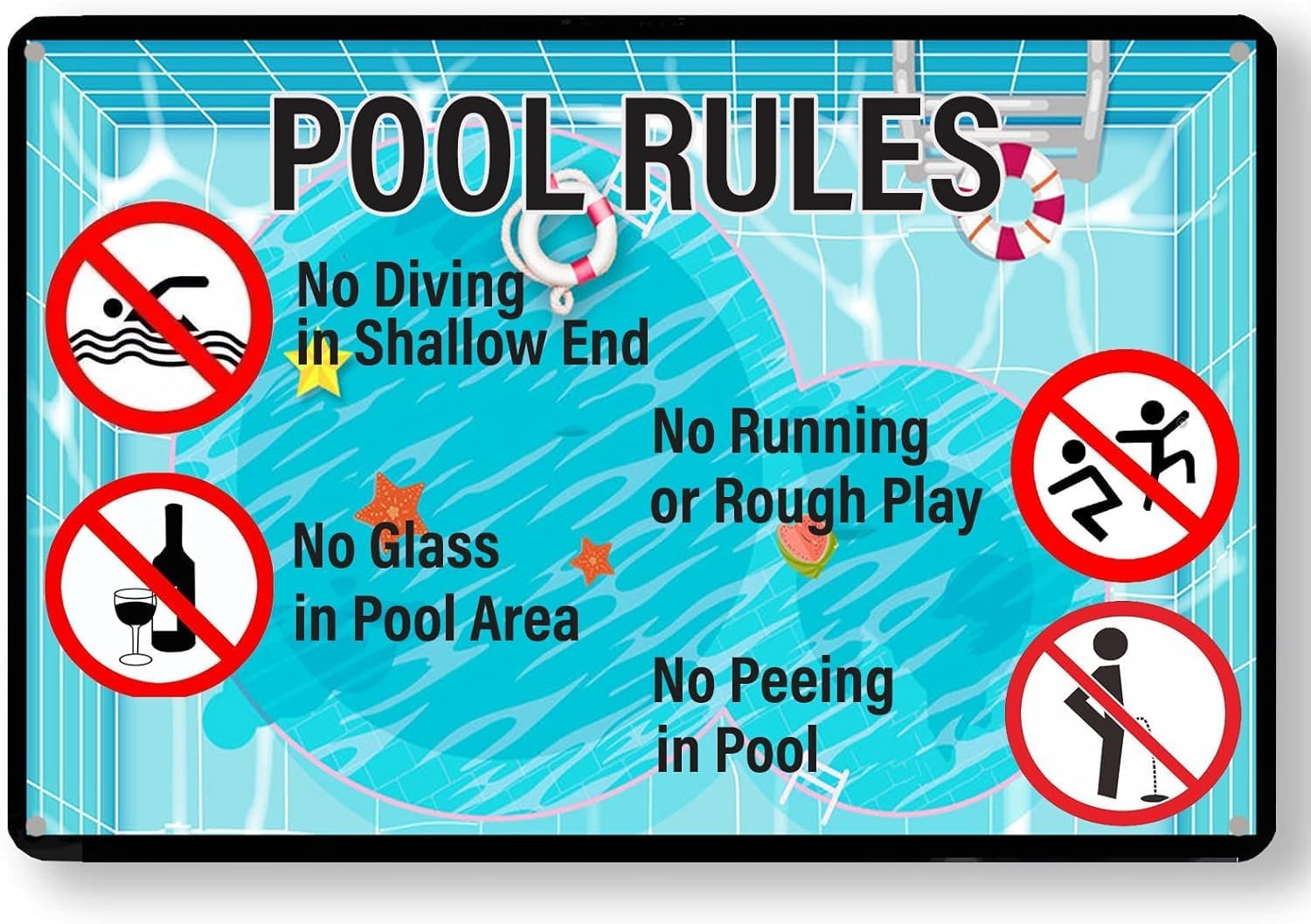 Pool Rules Metal Tin Sign No Diving in Shallow End No Peeing in Pool Warning Tin Signs 12 X 8 ...