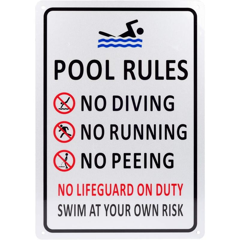 Pool Rules, No Diving, Running, Peeing - Metal Sign, Deck Accessories ...