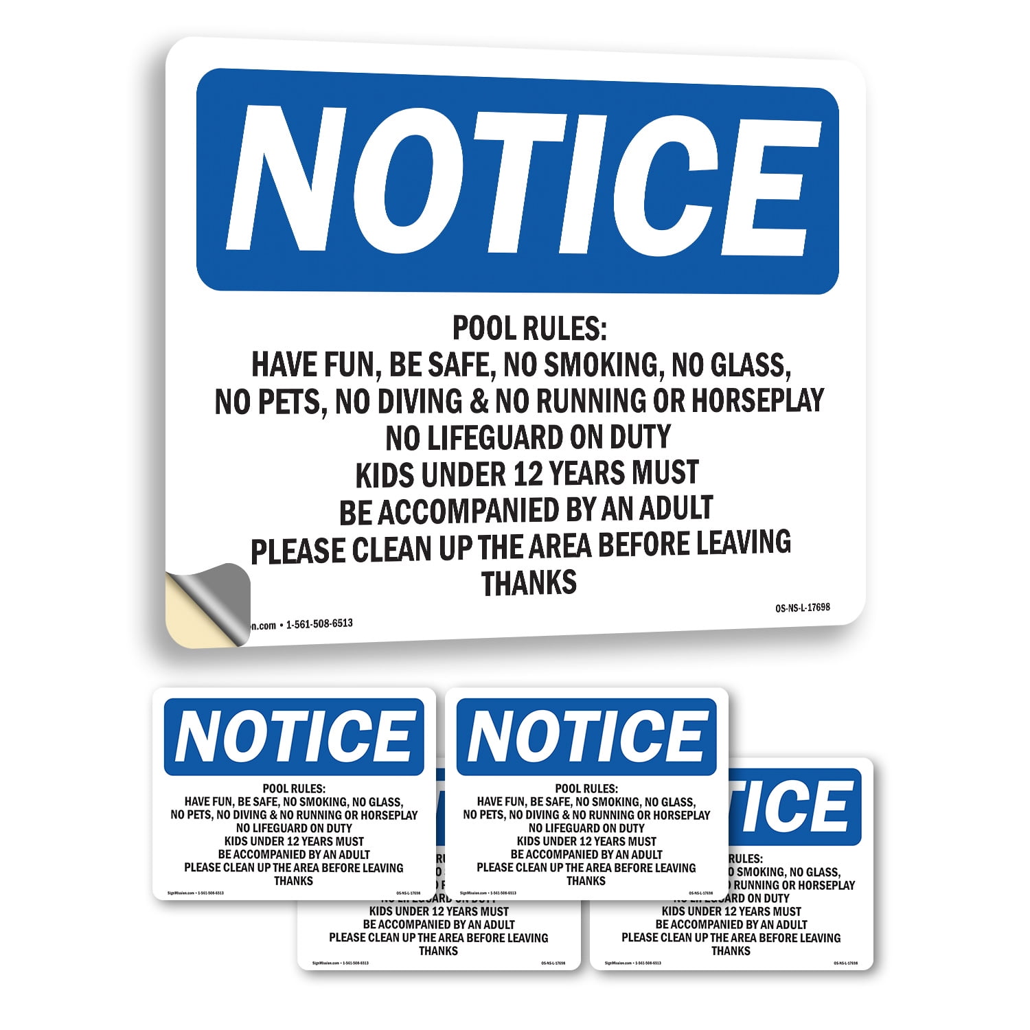 Pool Rules No Running No Rough Play No OSHA Notice Vinyl Decal Label 18 ...